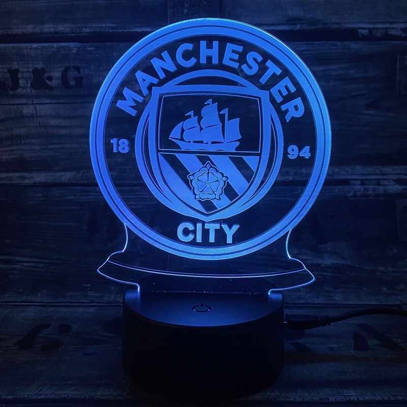 Manchester City 3D Fodbold lampe - Lyser i 7 farver – Lukaki.dk